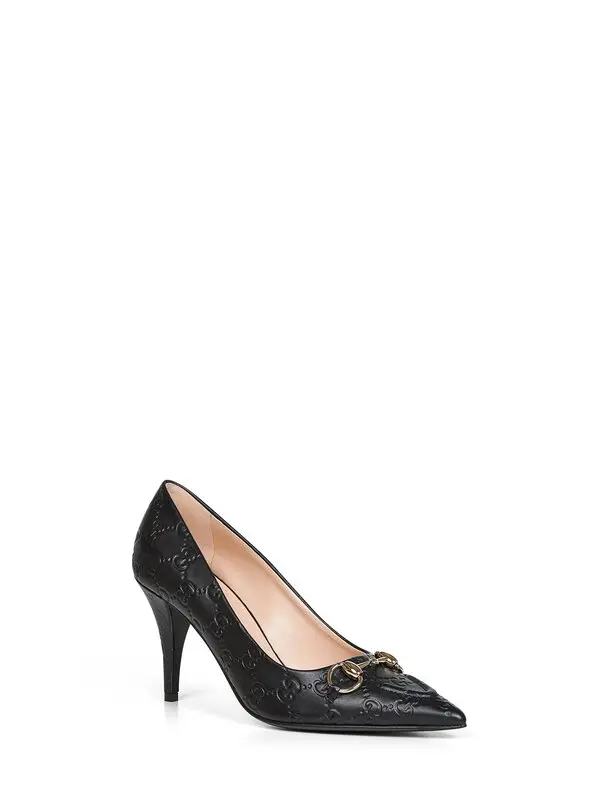 Gucci Black Gg Leather Pumps With Horsebit Detail