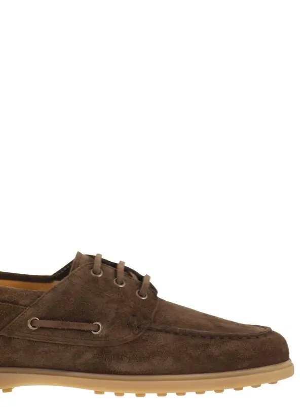 TOD'S Suede Calfskin Boat Shoe With Embossed Monogram - Brown