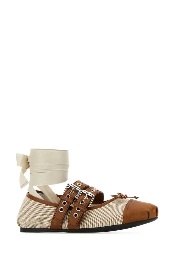 Miu Miu Two-tone Canvas Ballerinas With Buckle Detailing