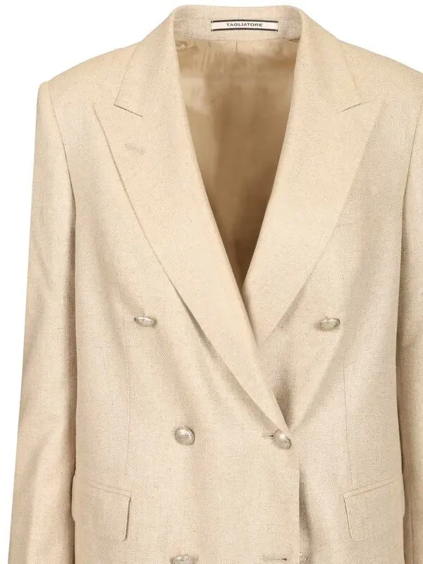 Tagliatore Double-breasted Wool & Cashmere Blend Jacket With Peak Lapels - Cream