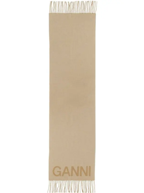 GANNI Scarf With Logo - Cream