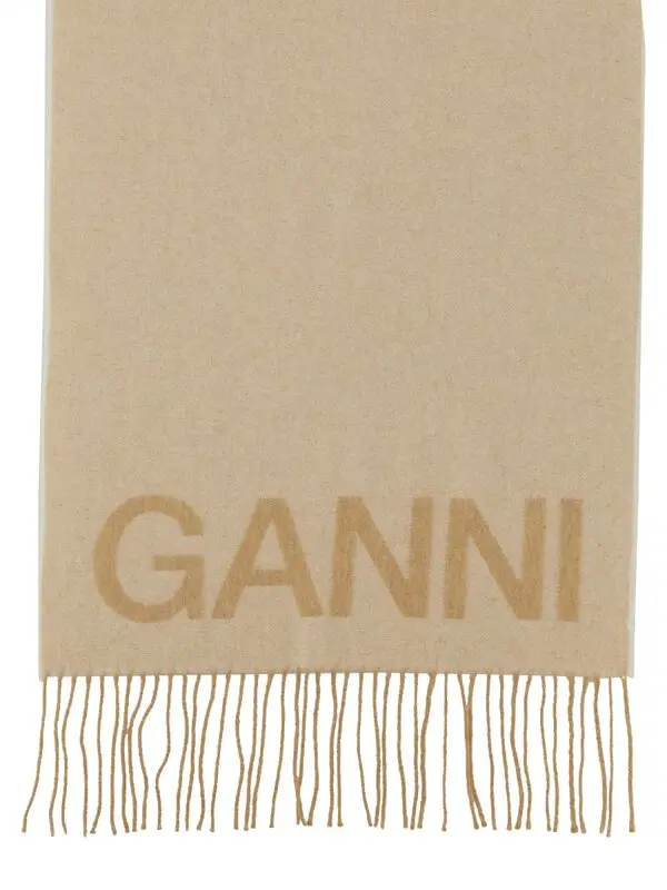 GANNI Scarf With Logo - Cream
