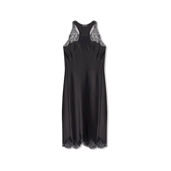 Balenciaga Satin Strappy Midi Dress - Black