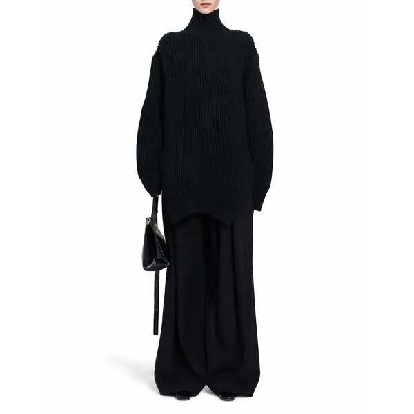 JIL SANDER Long Ribbed Turtleneck Sweater - Black