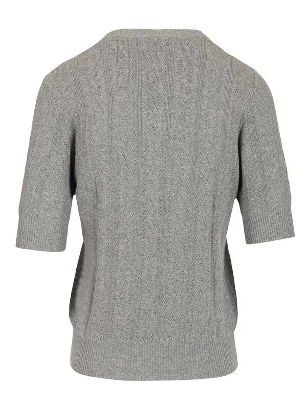 LISA YANG Nika Cotton Cashmere Crew Neck Short Sleeve Sweater - Gray
