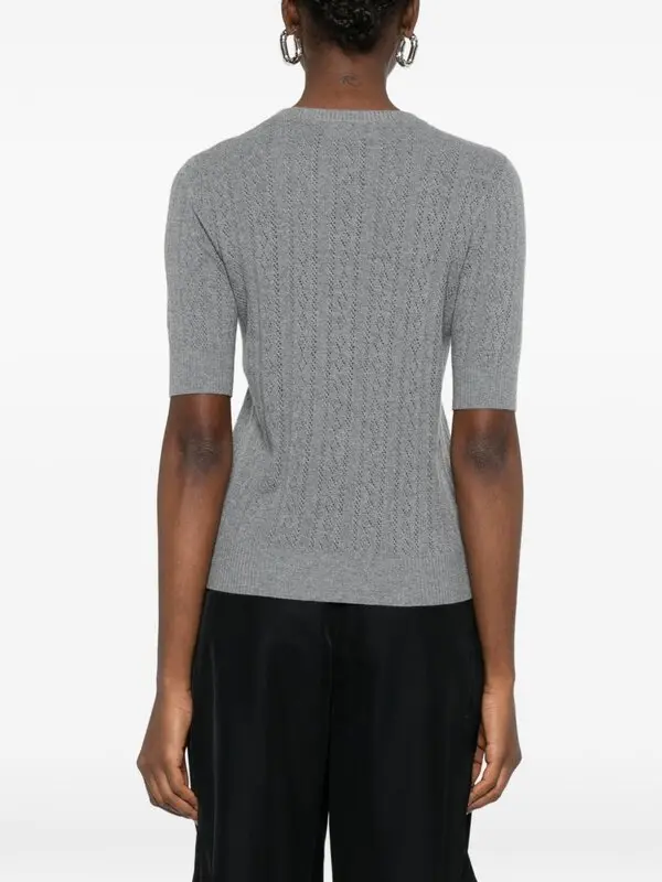 LISA YANG Nika Cotton Cashmere Crew Neck Short Sleeve Sweater - Gray