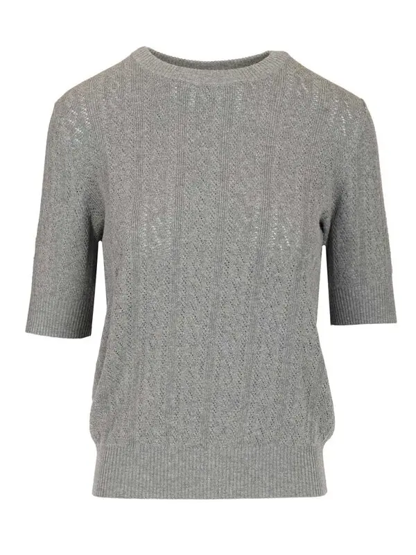 LISA YANG Nika Cotton Cashmere Crew Neck Short Sleeve Sweater - Gray