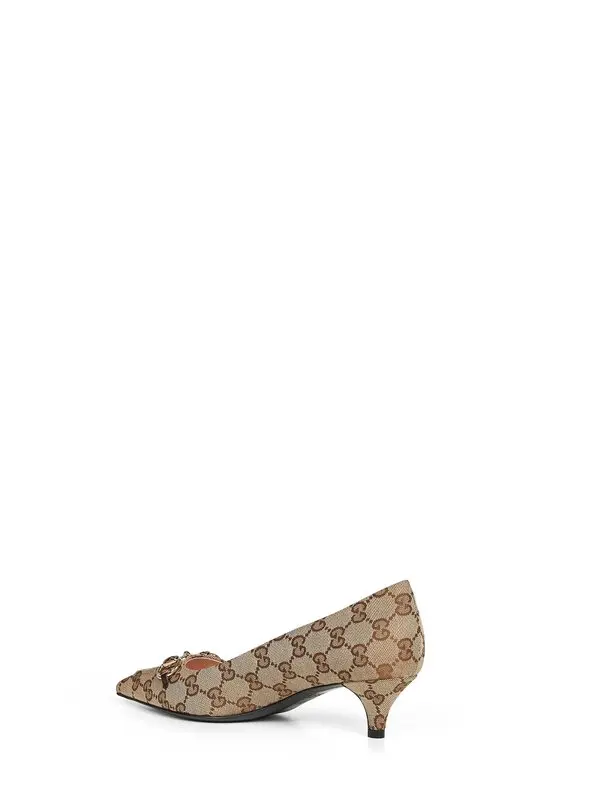 Gucci Beige And Dark Brown Gg Canvas Pumps With Horsebit - Multicolor