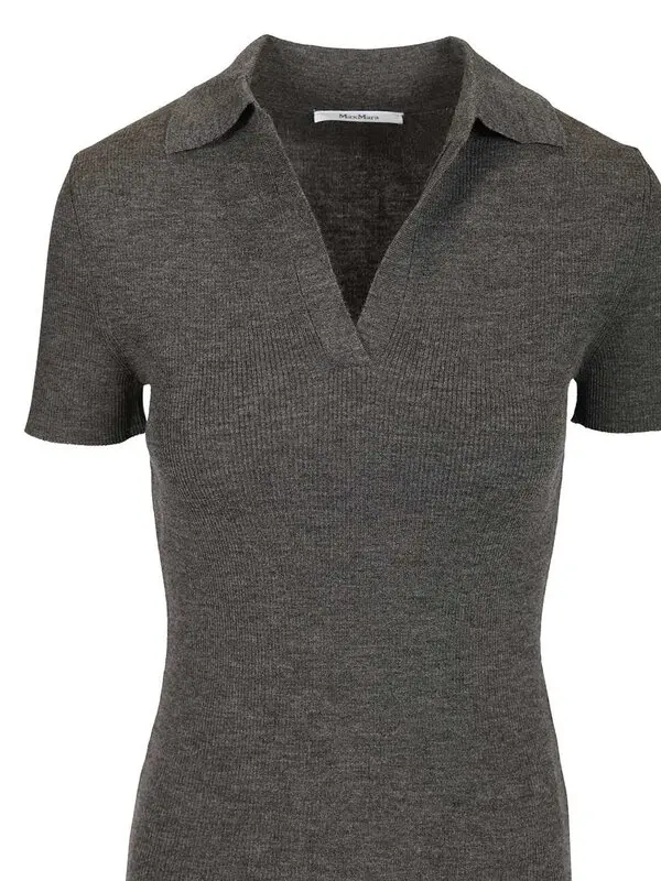 Max Mara Ribbed Wool Polo Shirt - Gray