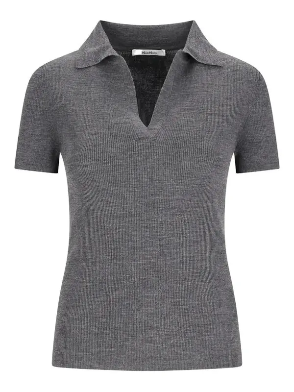 Max Mara Ribbed Wool Polo Shirt - Gray