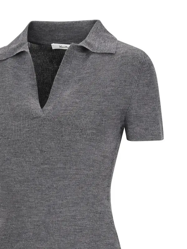 Max Mara Ribbed Wool Polo Shirt - Gray