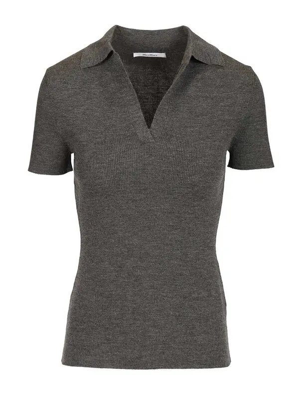 Max Mara Ribbed Wool Polo Shirt - Gray