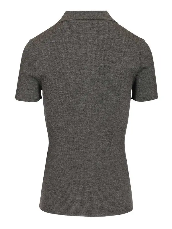 Max Mara Ribbed Wool Polo Shirt - Gray