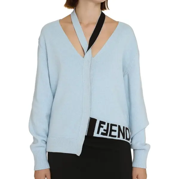 Fendi Wool And Cashmere V-neck Cardigan With Cut-out Detail