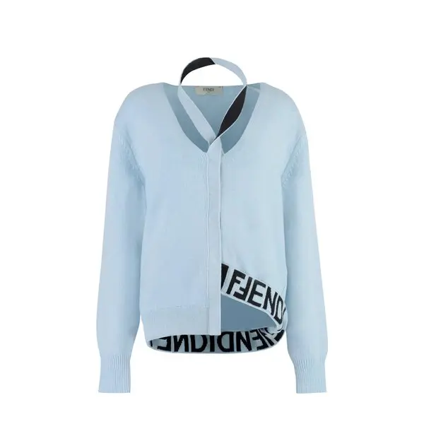 Fendi Wool And Cashmere V-neck Cardigan With Cut-out Detail - Blue