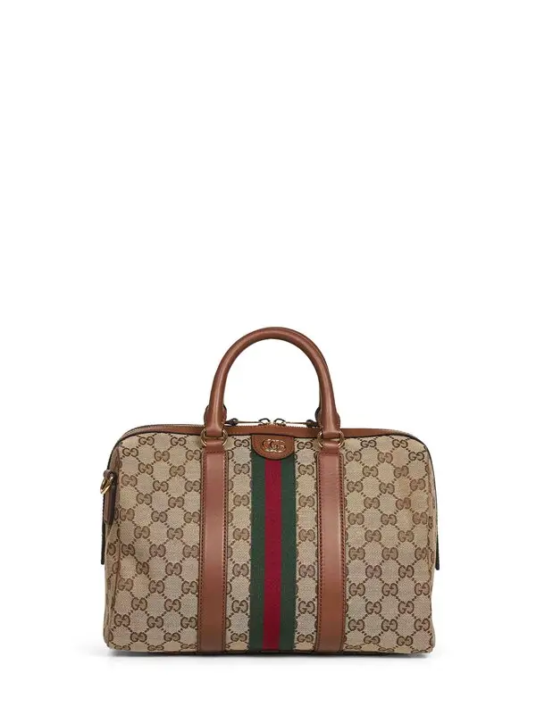 Gucci Beige And Brown Ophidia Medium Boston Bag