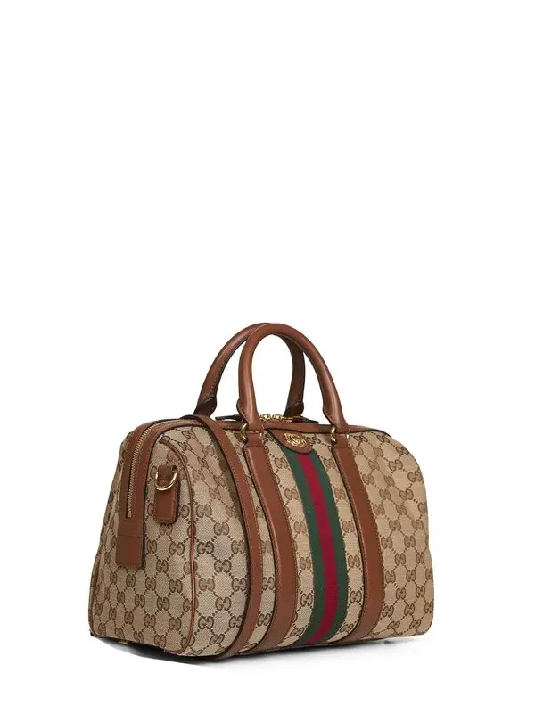 Gucci Beige And Brown Ophidia Medium Boston Bag
