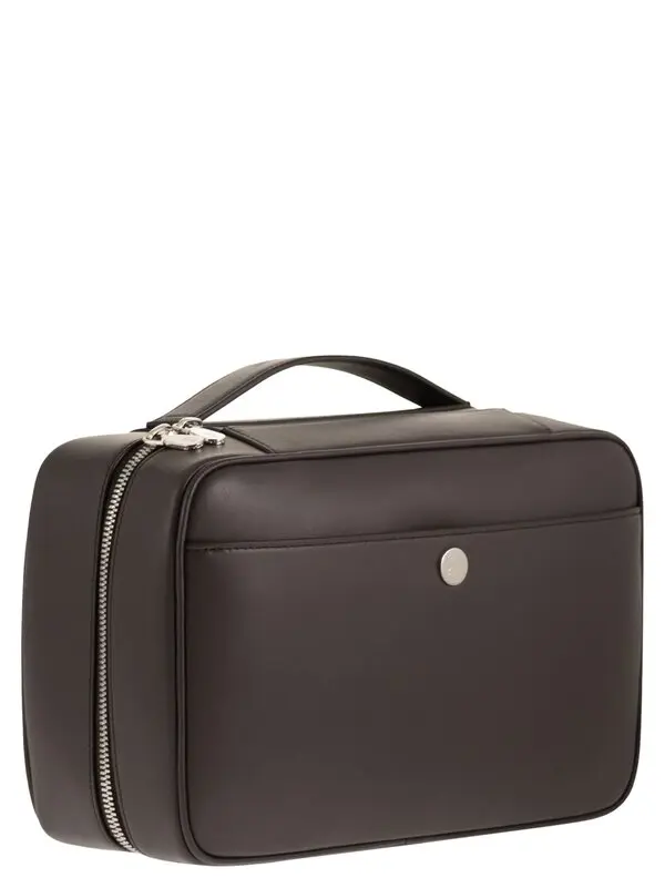 Brunello Cucinelli Smooth Leather Beauty Case With Heraldic Logo - Brown