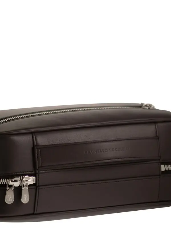 Brunello Cucinelli Smooth Leather Beauty Case With Heraldic Logo - Brown