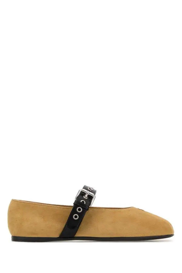 Miu Miu Suede Ballerinas With Buckled Strap