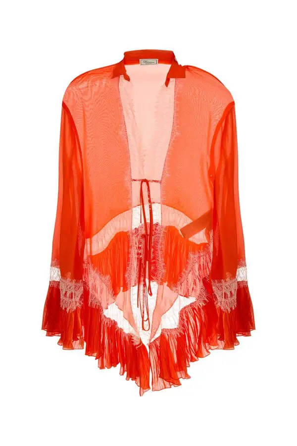 Blumarine Chiffon Blouse With Lace Trim