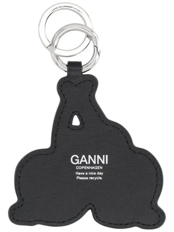 GANNI Leather Keychain With Cherry Motif - Black