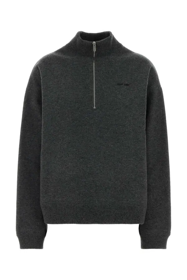 Miu Miu Cashmere Quarter Zip Sweater - Gray