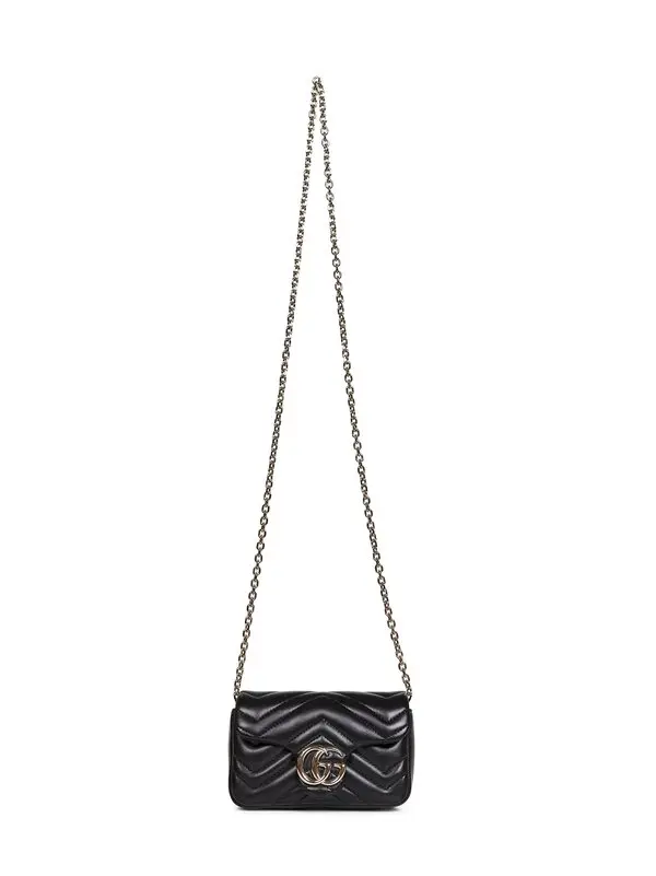 Gucci Black Matelassé Chevron Nappa Leather Gg Marmont Mini Shoulder Bag - Multicolor