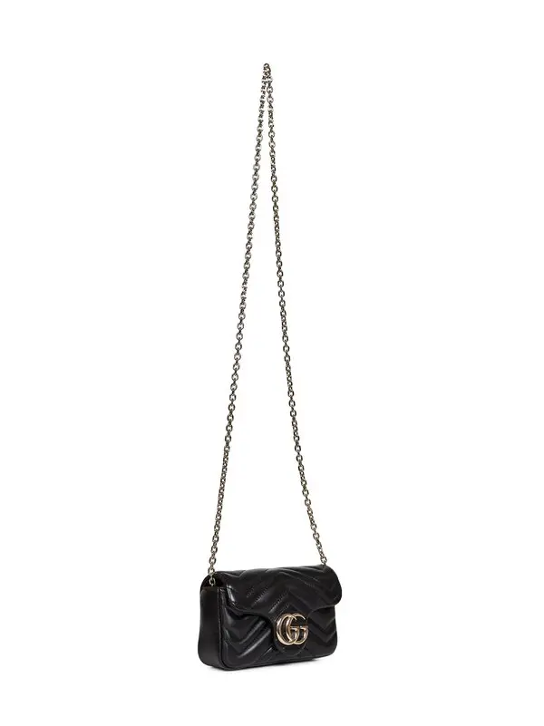 Gucci Black Matelassé Chevron Nappa Leather Gg Marmont Mini Shoulder Bag - Multicolor