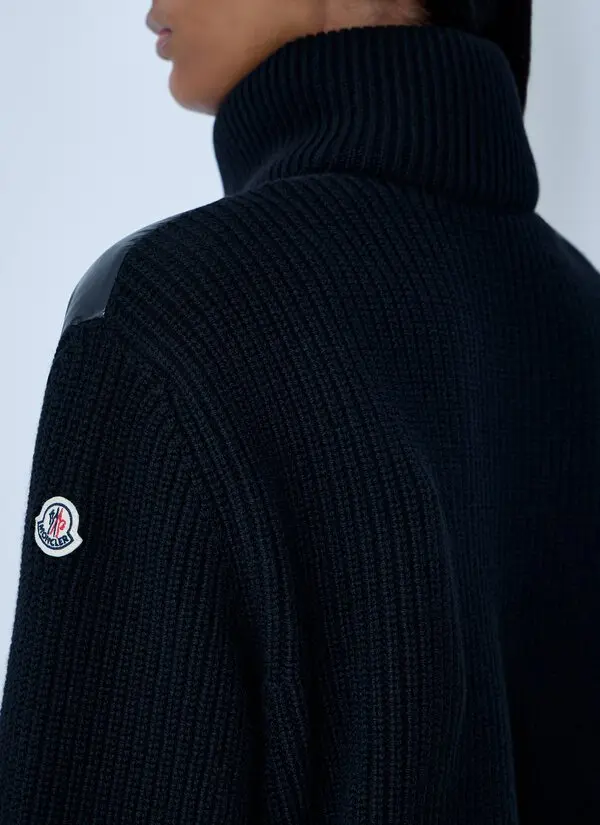 Moncler Wool-and-cashmere Blend Cardigan With High Collar And Zip Fastening