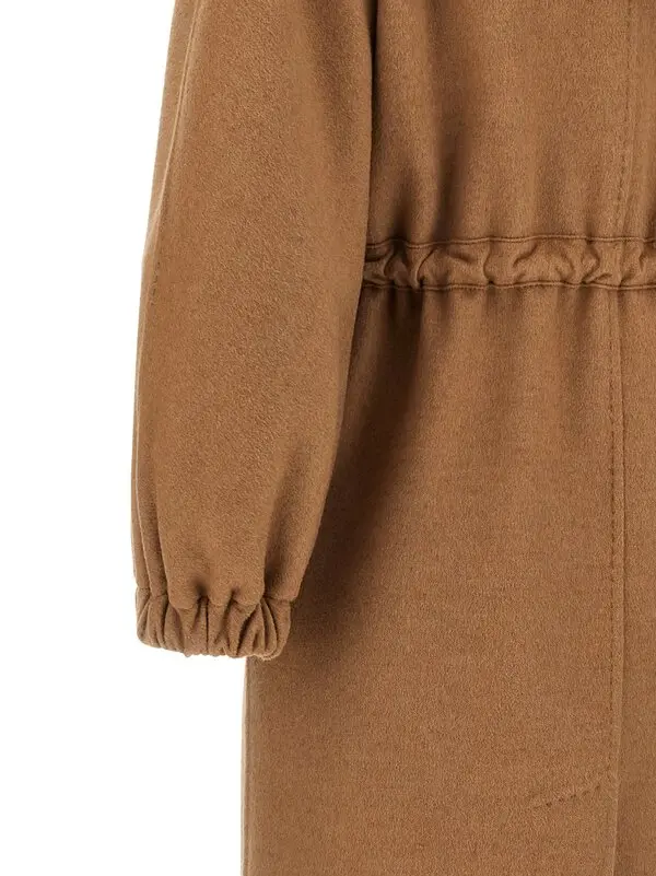 Max Mara Natalin' Camel Wool Coat With Shawl Collar And Drawstring - Brown