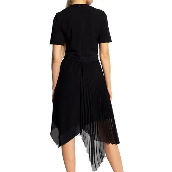 Givenchy Asymmetrical Pleated Dress With Elasticated Belt - Black