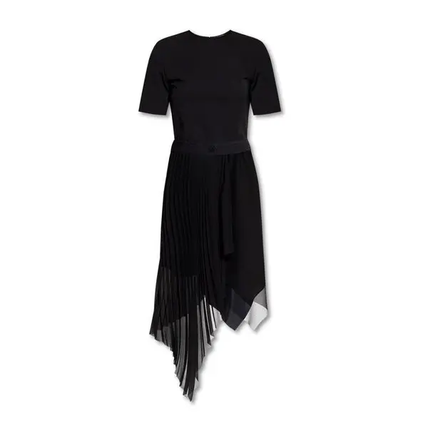 Givenchy Asymmetrical Pleated Dress With Elasticated Belt - Black