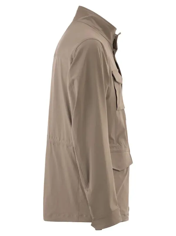 Herno Field Jacket In Wrinkled Stretch Nylon With Drawstring Waist - Cream