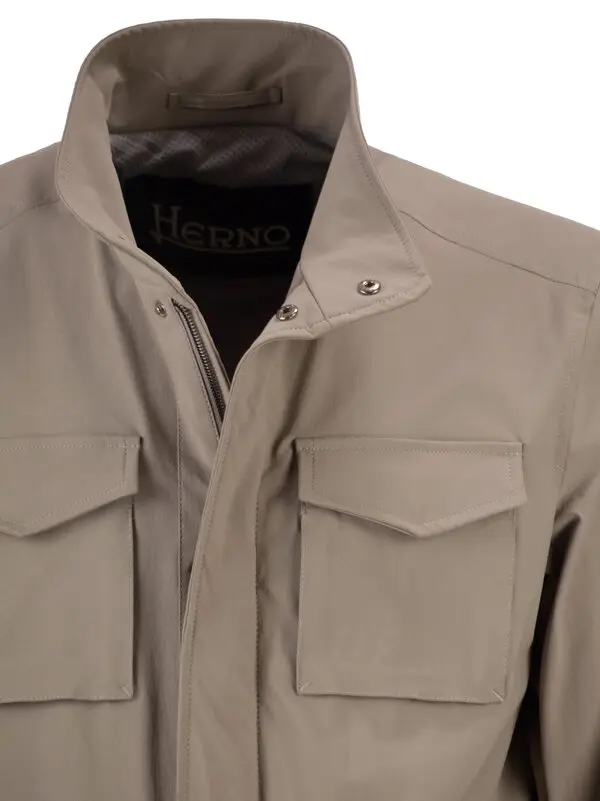 Herno Field Jacket In Wrinkled Stretch Nylon With Drawstring Waist - Cream