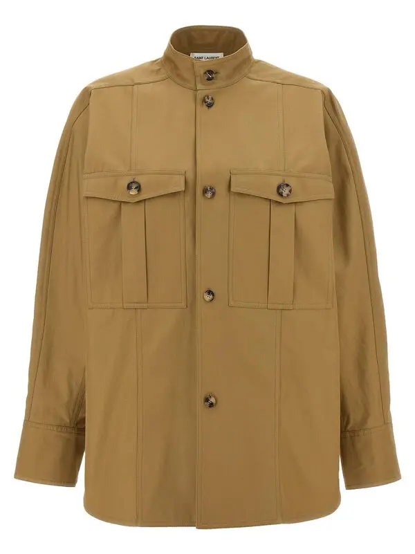 Saint Laurent Saharienne Cotton Twill Shirt - Cream