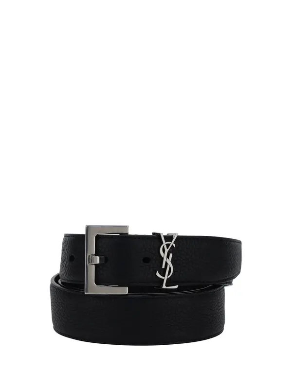 Saint Laurent Leather Belt With Logo Buckle - Black