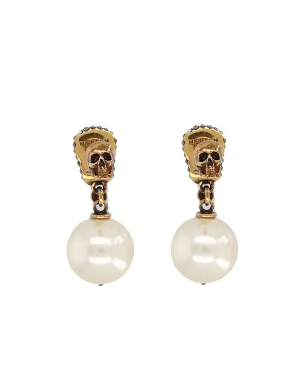 Alexander McQueen Skull & Pearl Drop Earrings