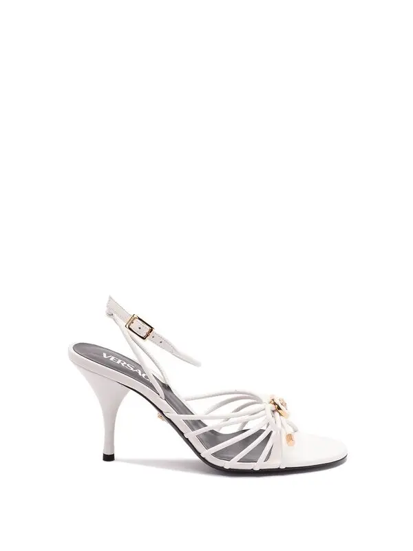 Versace Leather Strappy Sandals With Gold Tone Medusa Detail - Multicolor