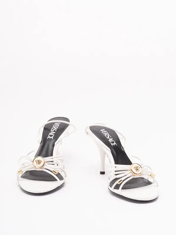 Versace Leather Strappy Sandals With Gold Tone Medusa Detail - Multicolor