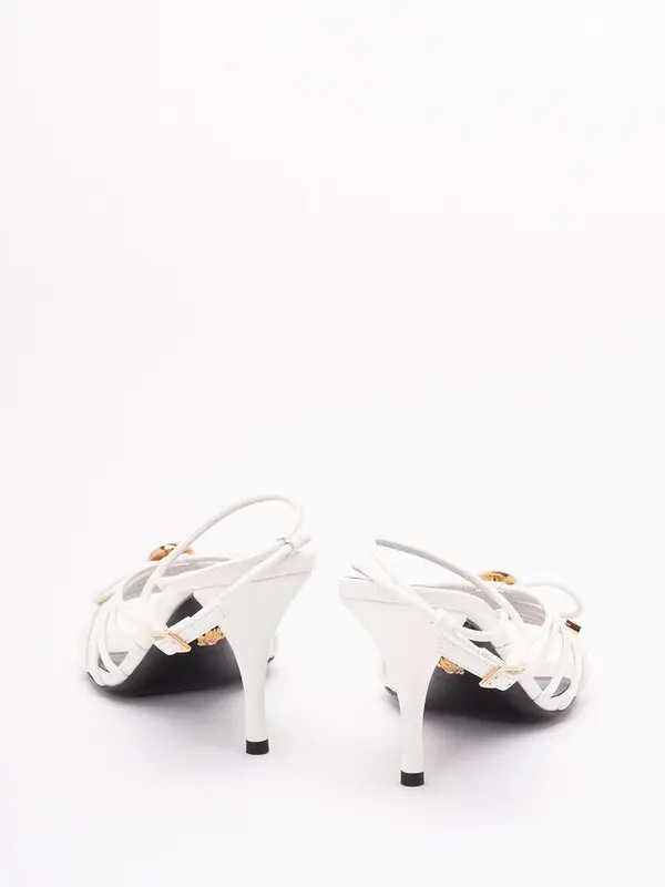 Versace Leather Strappy Sandals With Gold Tone Medusa Detail - Multicolor