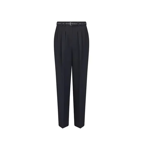 Dior Wool And Silk Blend Belted Trousers - Black