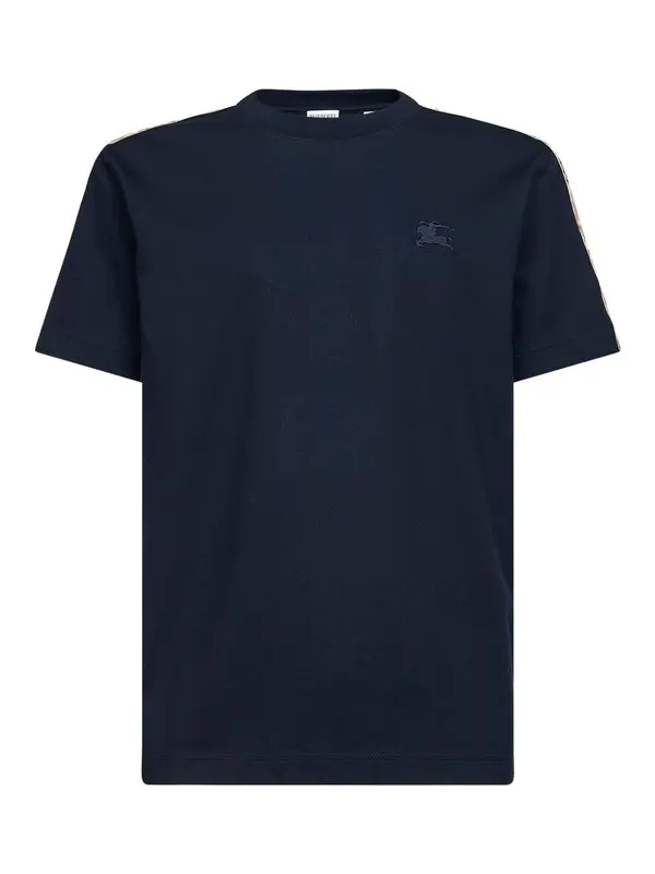Burberry Blue Cotton T-shirt With Check Trims - Multicolor