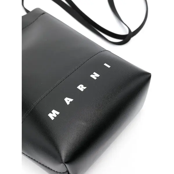 Marni Faux Leather Grained Texture Logo Print Satchel Bag