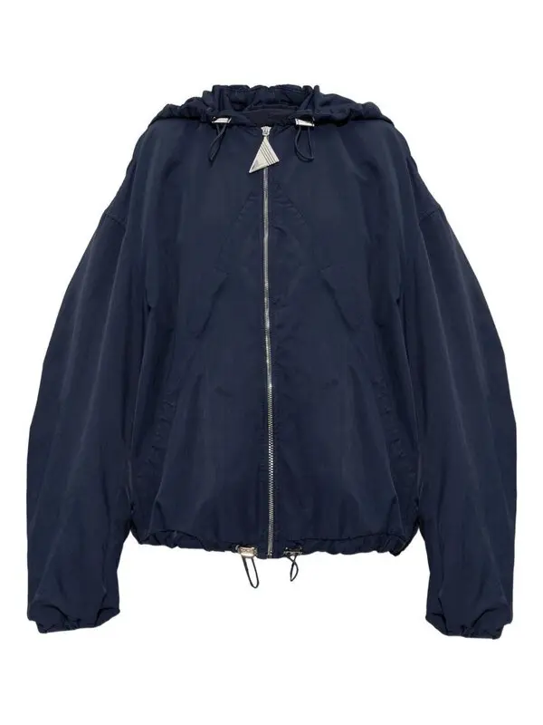 Attico Overdyed Nylon Bomber Jacket With Drawstring Hood - Blue