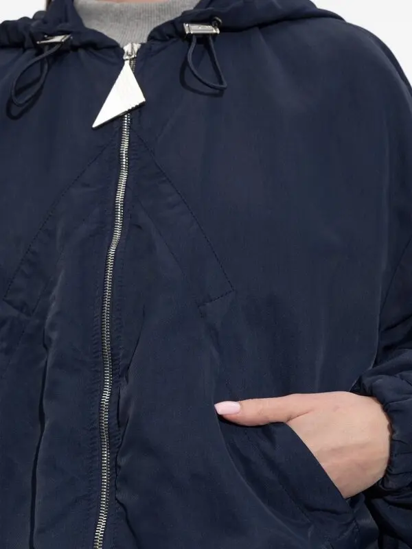 Attico Overdyed Nylon Bomber Jacket With Drawstring Hood - Blue