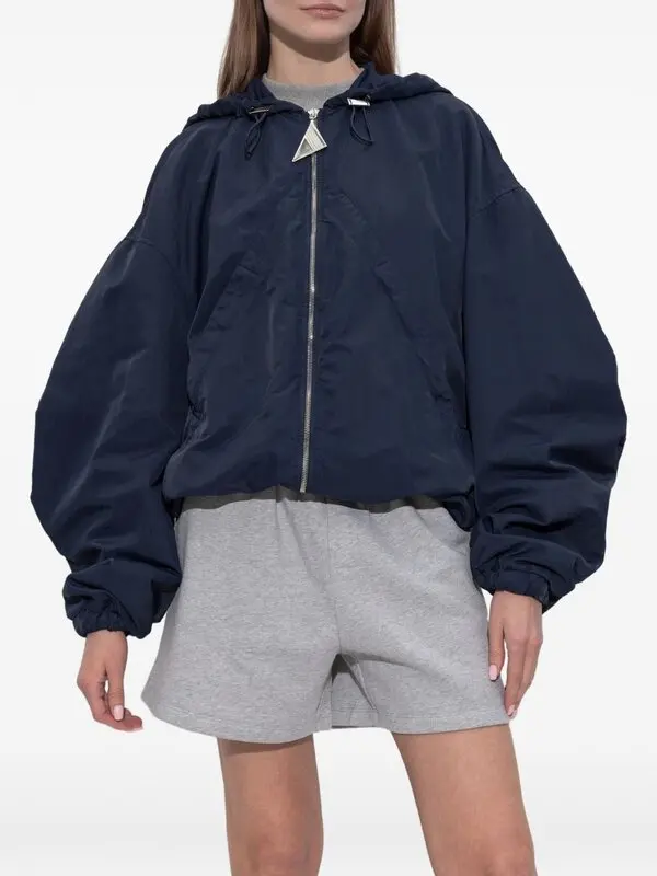 Attico Overdyed Nylon Bomber Jacket With Drawstring Hood - Blue