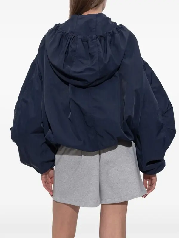 Attico Overdyed Nylon Bomber Jacket With Drawstring Hood - Blue