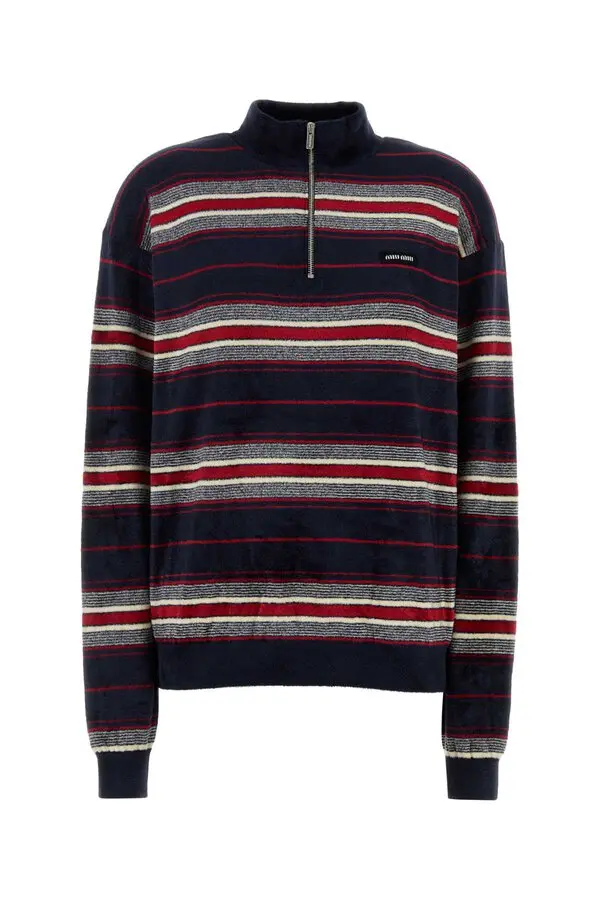 Miu Miu Striped Chenille Half-zip Sweater