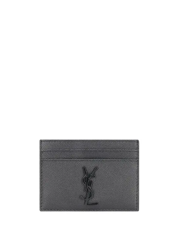 Saint Laurent Leather Cardholder - Gray